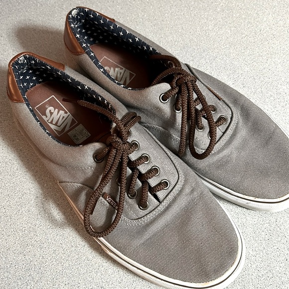 Vans | Shoes | Vans 15 Men Era Tan Khaki Lace Up Canvas Sneaker Leather ...